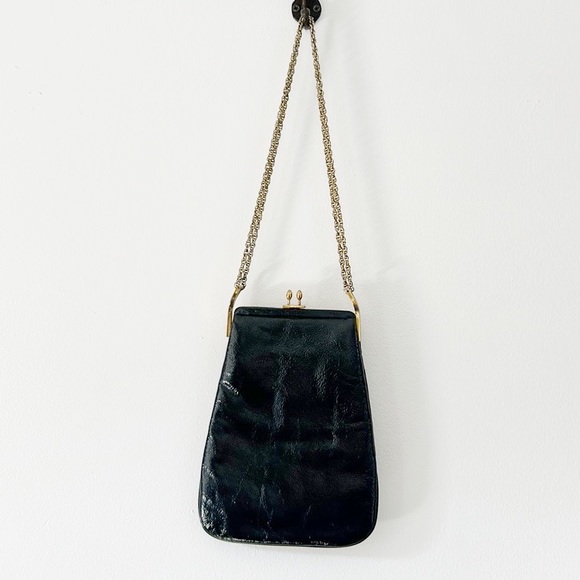 Vintage | Bags | Vintage 96s Black Leather Double Gold Chain Strap Snap ...